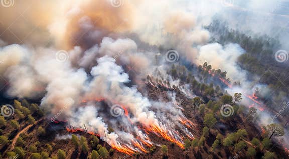 Fire Scene in Forest, Power Fire with Smoke in Forest Stock Image ...