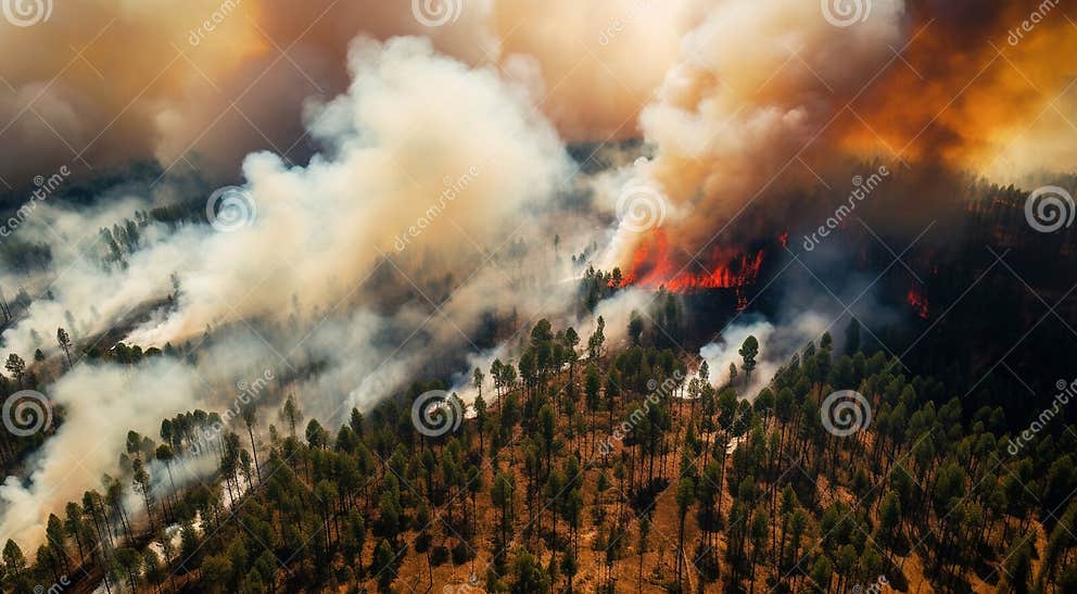 Fire Scene in Forest, Power Fire with Smoke in Forest Stock Image ...