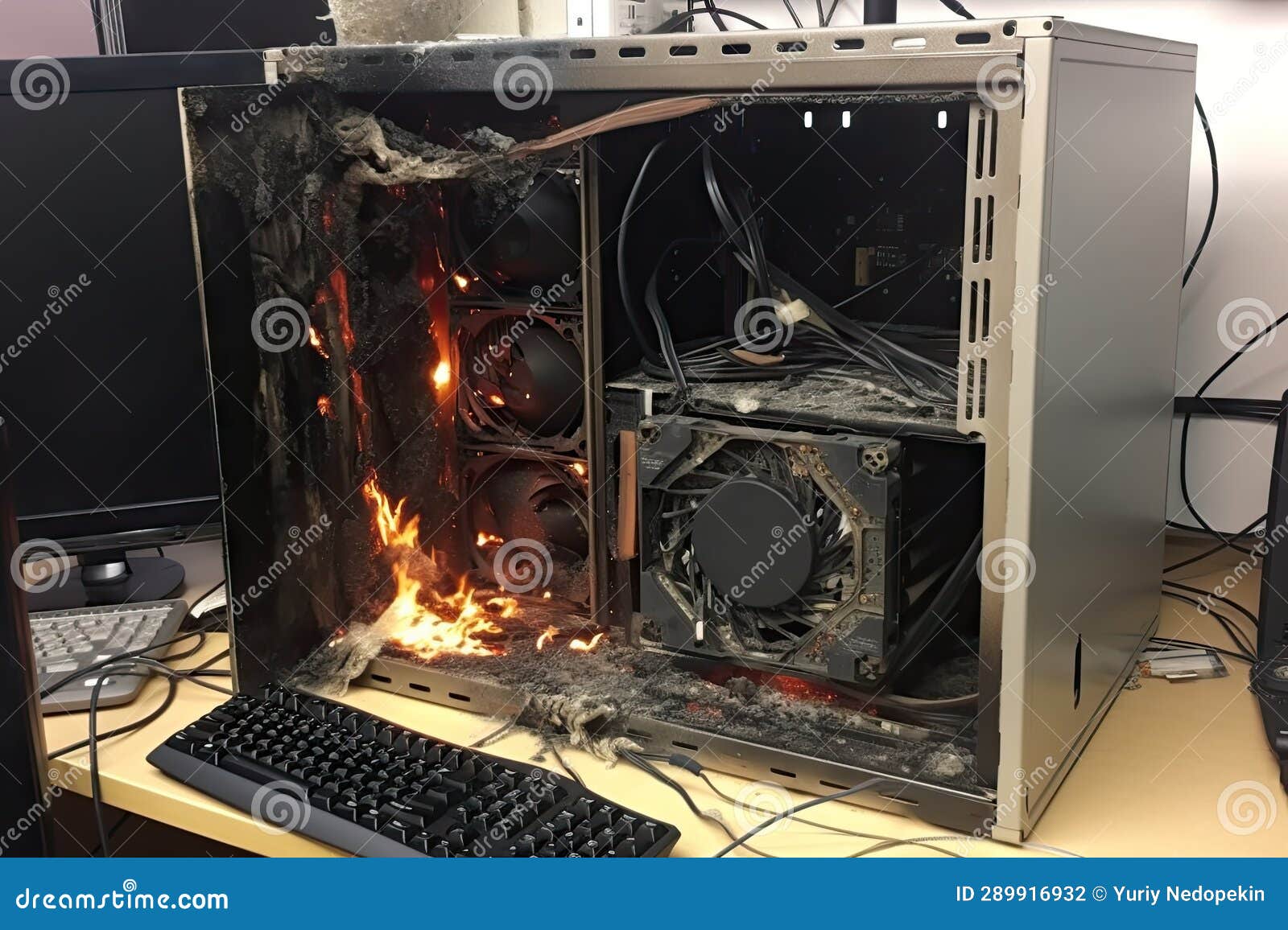 Fire Scene Unfolds As a Personal Computer, Overwhelmed by Intensive ...