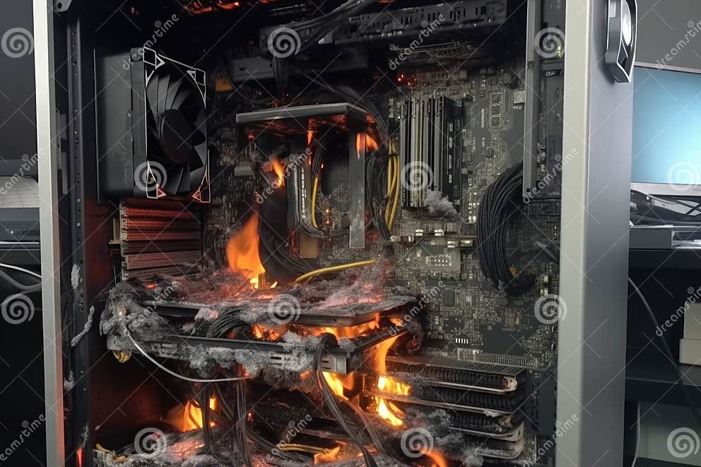 Fire Scene Unfolds As a Personal Computer, Overwhelmed by Intensive ...