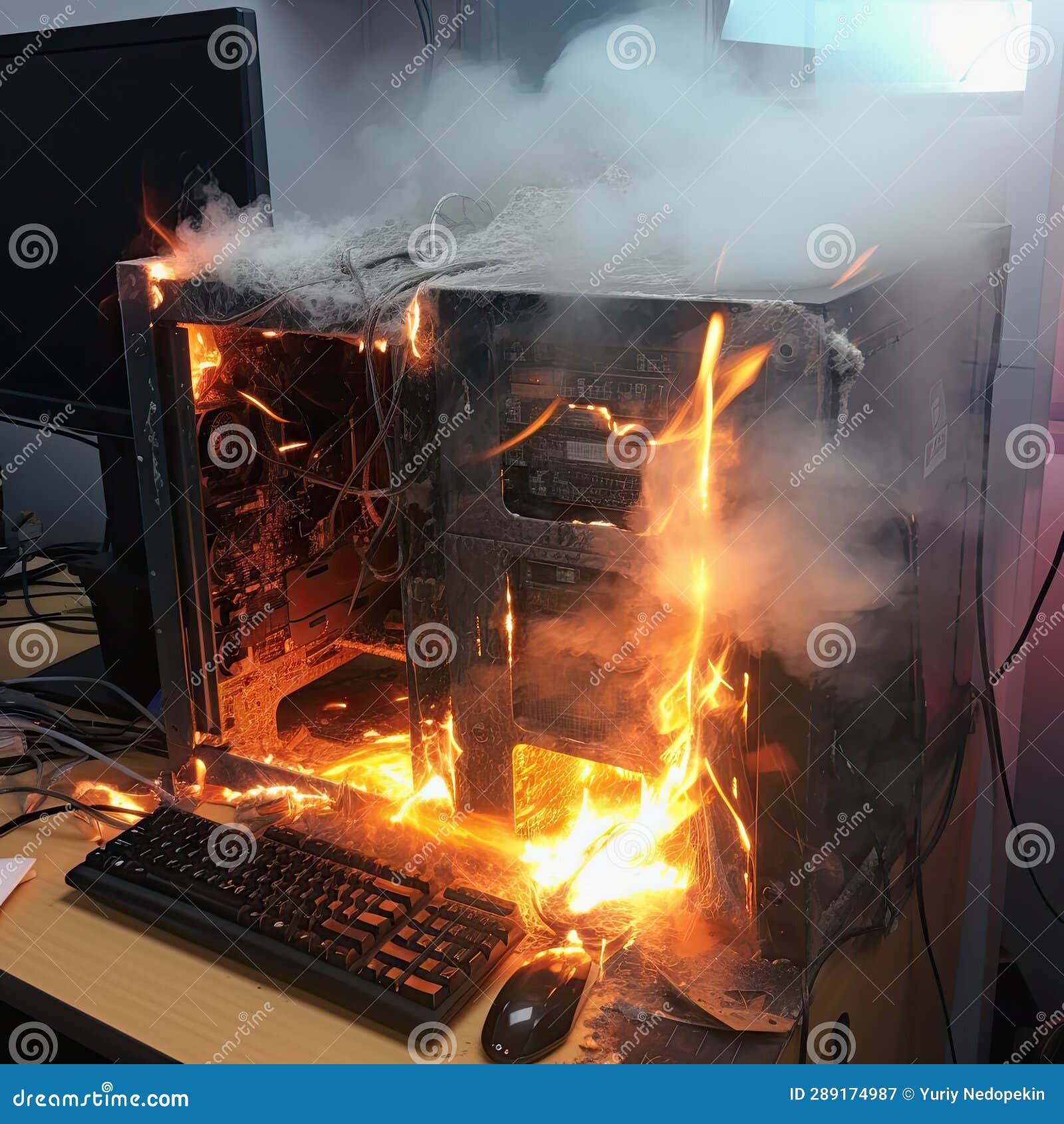 Fire Scene Unfolds As a Personal Computer, Overwhelmed by Intensive ...