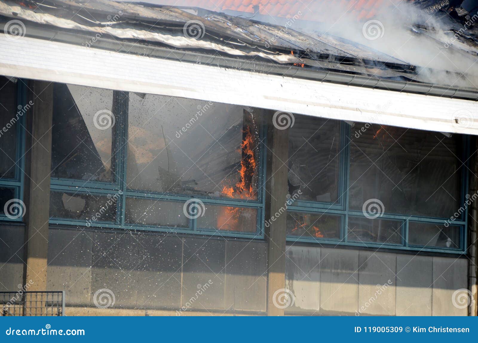 Fire in a building stock image. Image of smoke, broken - 119005309