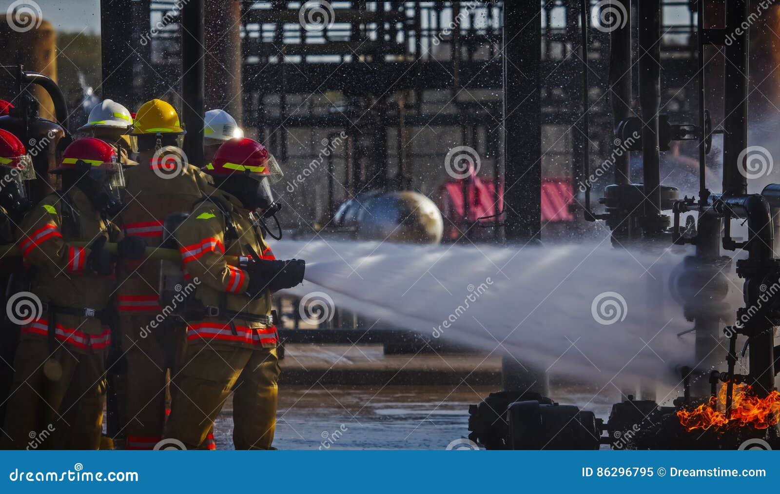 Fire School Training with Live Fire and Fireman Stock Image - Image of ...