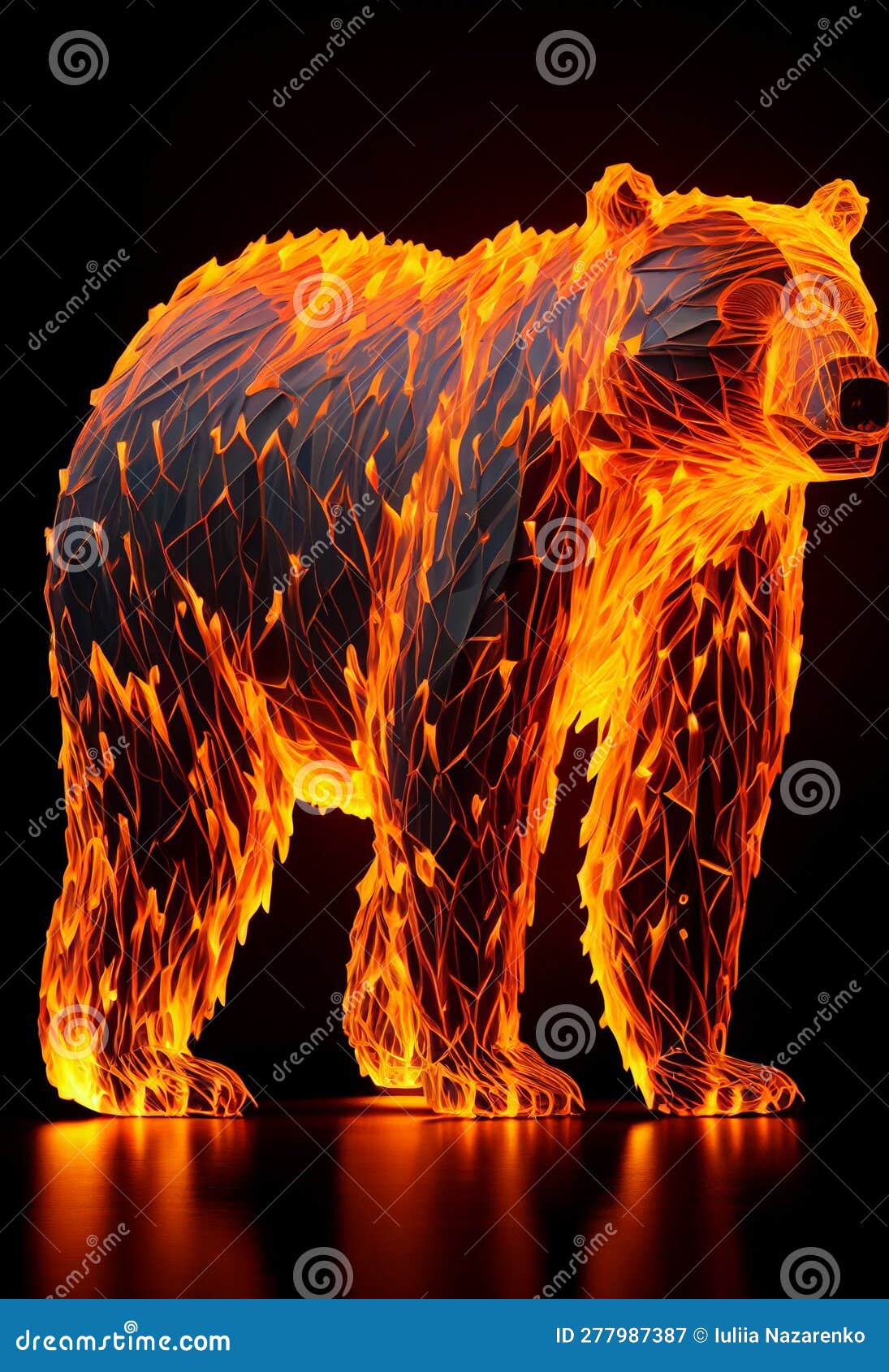 Fire Sculpture of a Bear in the Stock Market. AI Generated Stock ...