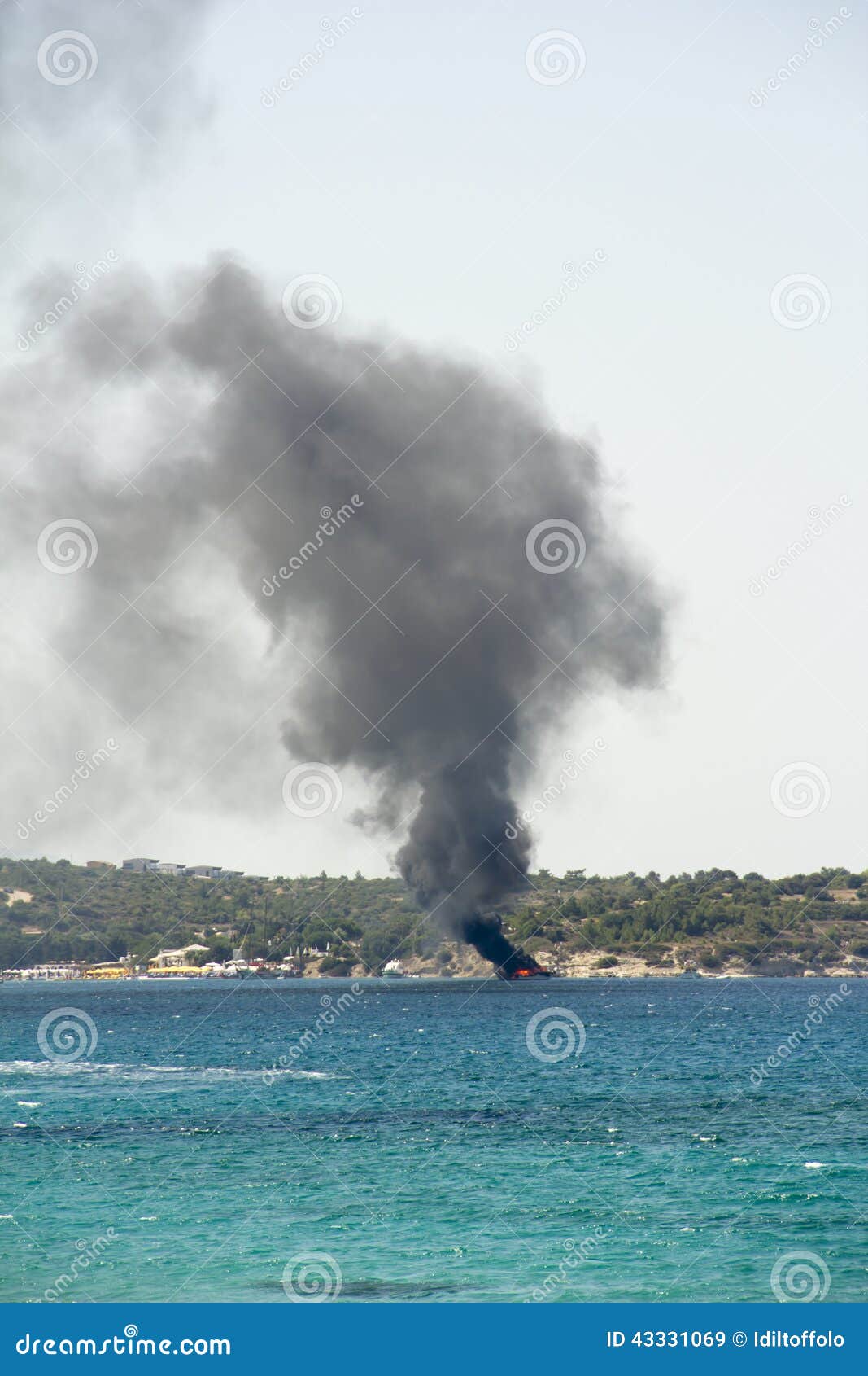 Fire on the Sea stock image. Image of disaster, smoke - 43331069