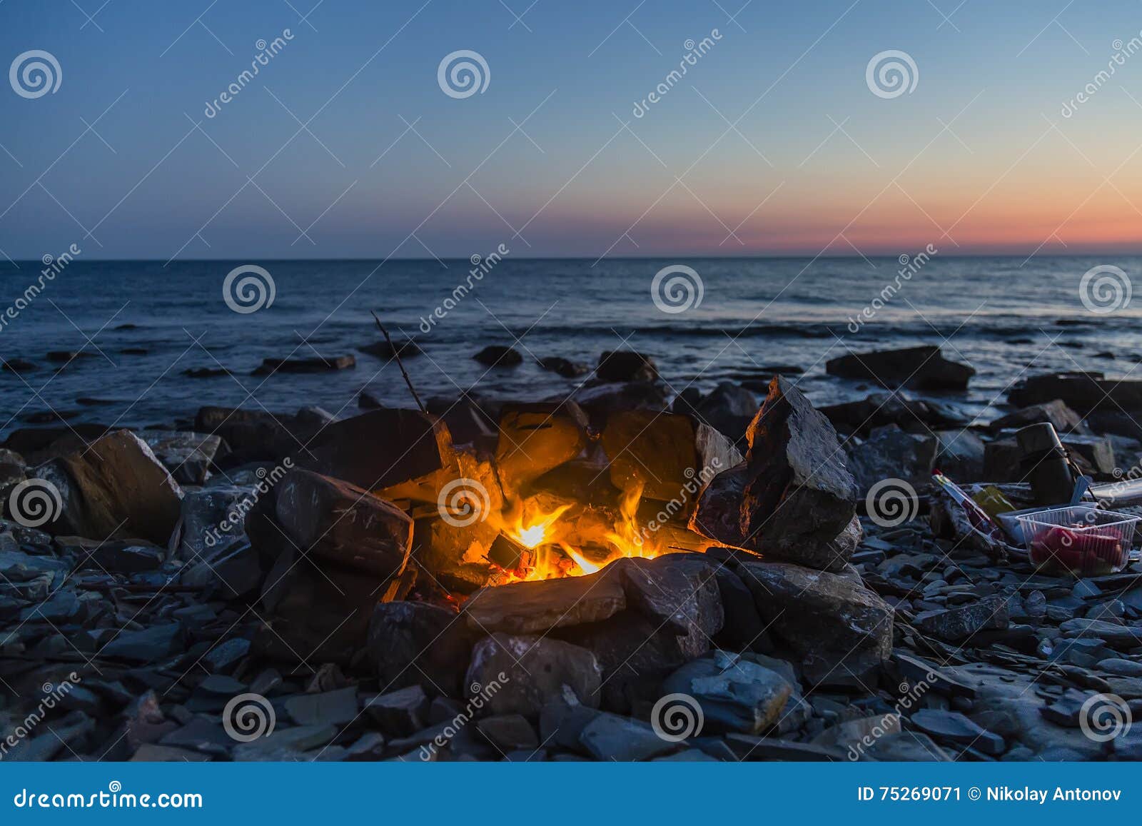 Fire by the Sea with Sunset. Amazing Place for Relaxing and Harmony ...