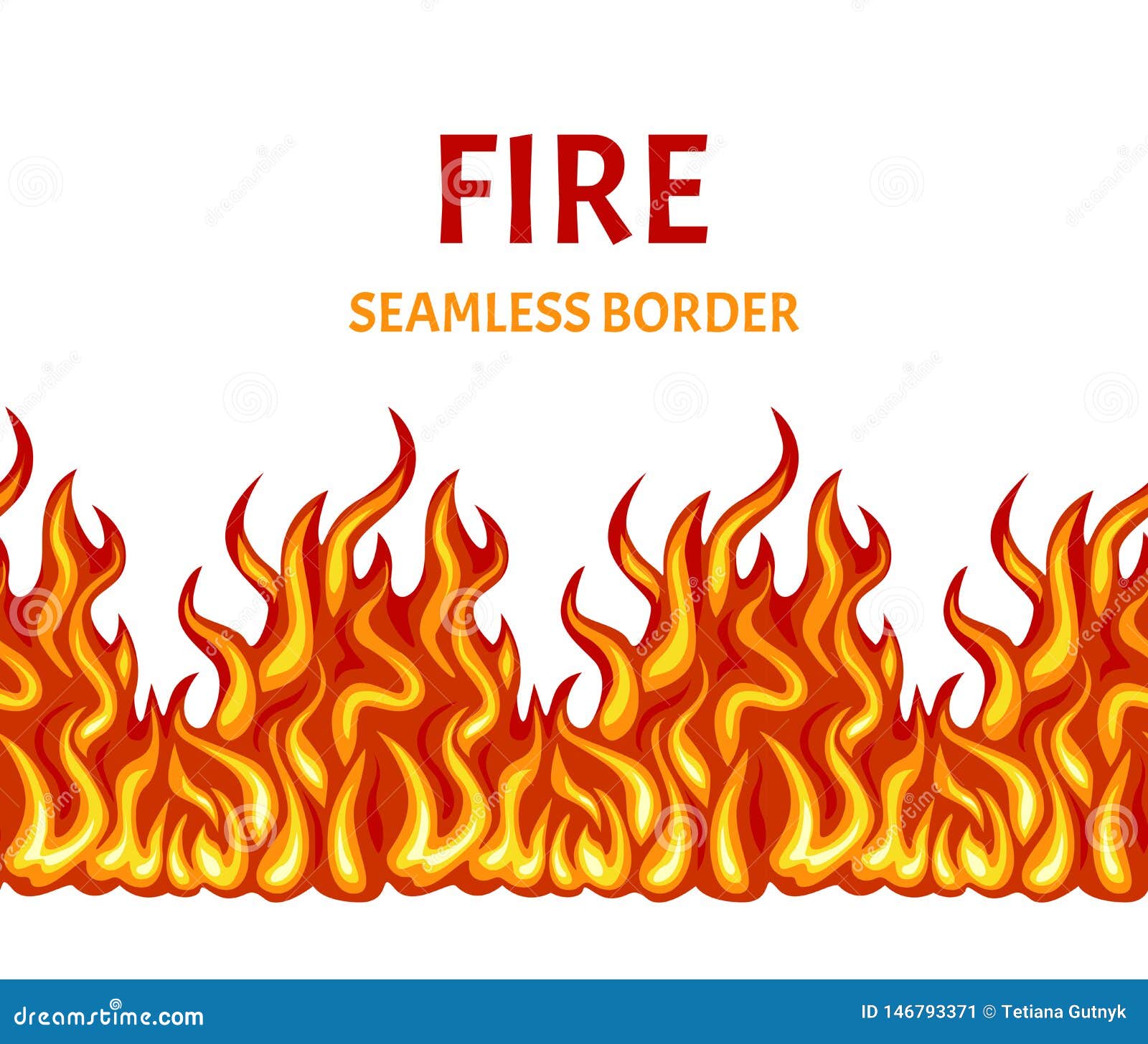 Fire Seamless Pattern, Border, Frame. Vector Illustration of Bright ...