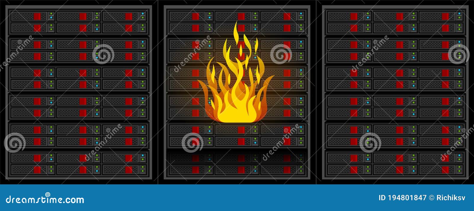 Fire in server room stock vector. Illustration of computer - 194801847