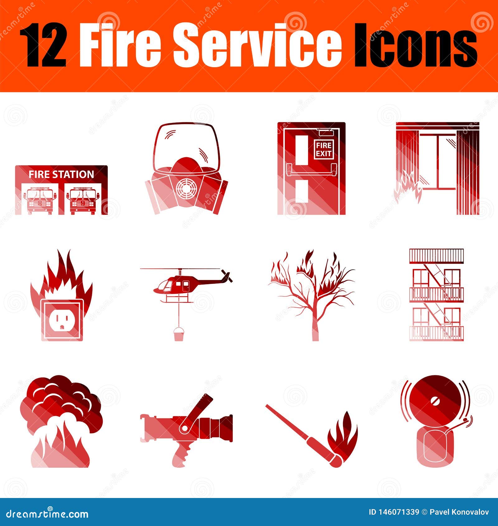 Fire Service Icon Set stock vector. Illustration of forest - 146071339