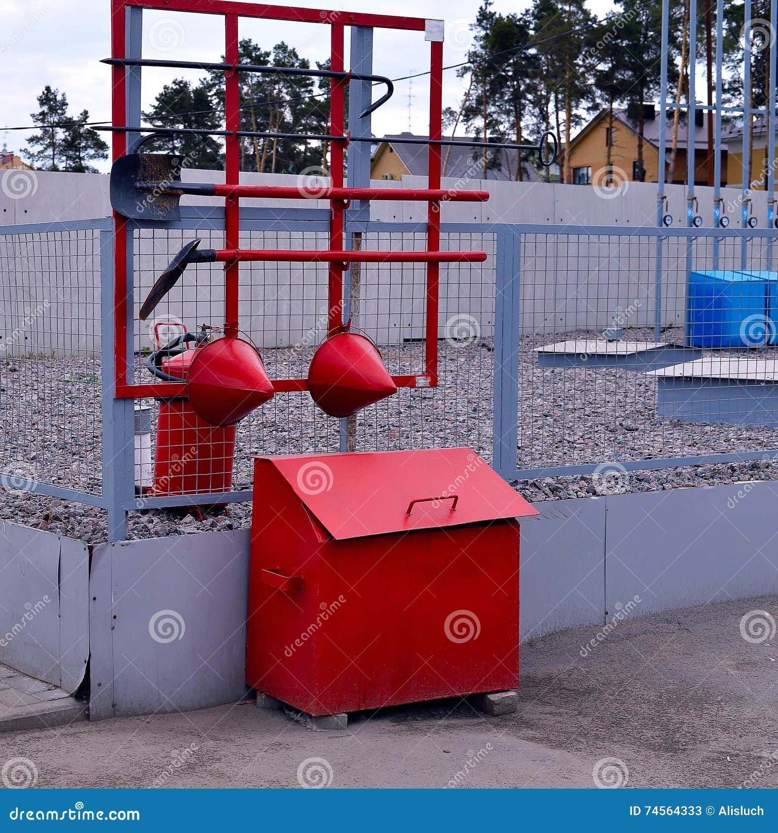 Fire Shield on the Wall. Set Primary Fire Extinguishing Equipme Stock ...