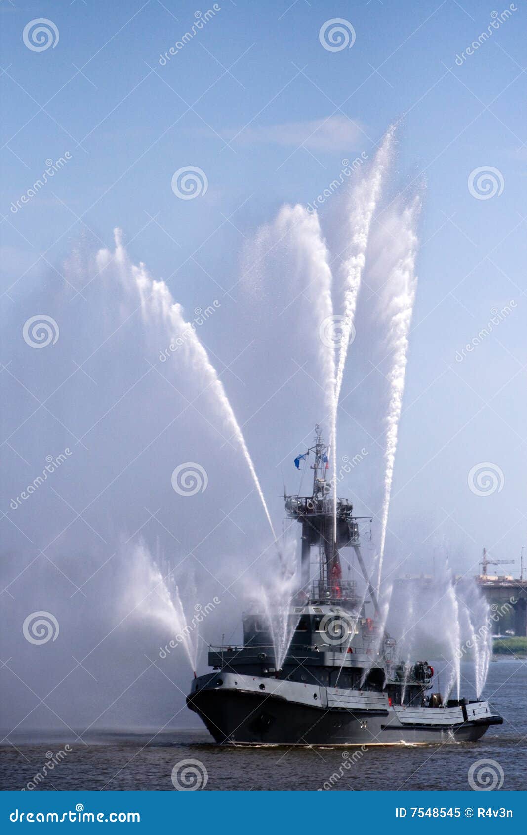 Fire Ship And Gantry Crane On A Background Of Mountains Stock ...