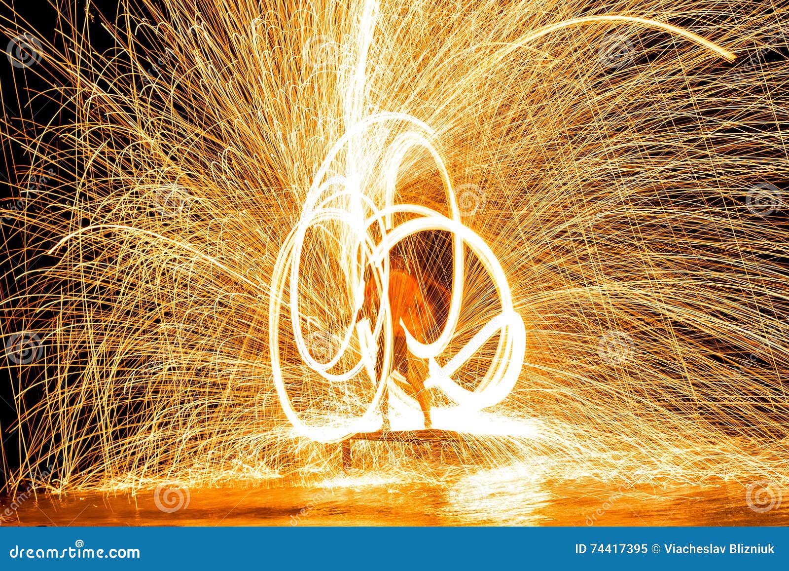 Fire Show Amazing. Fire Performance in the Night. Stock Image - Image ...