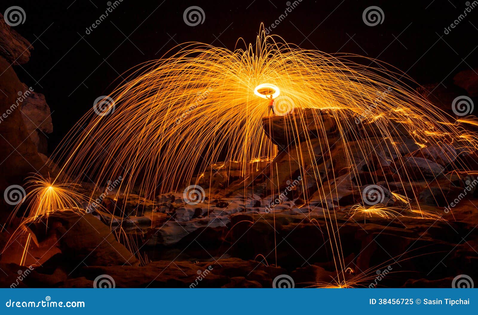 Fire show amazing at night stock image. Image of event - 38456725