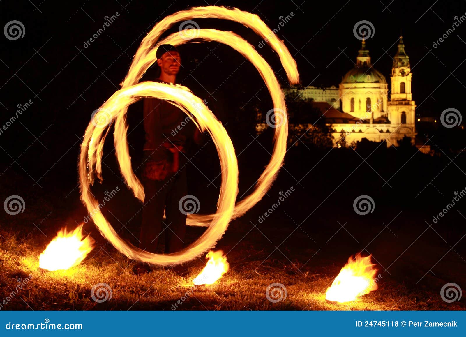 Fire Show with Church Behind Editorial Stock Photo - Image of show ...