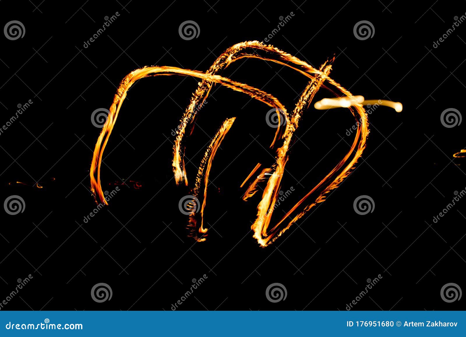 Fire Show Fiery Motion. Night Performance Abstract Drawing. Stock Photo ...