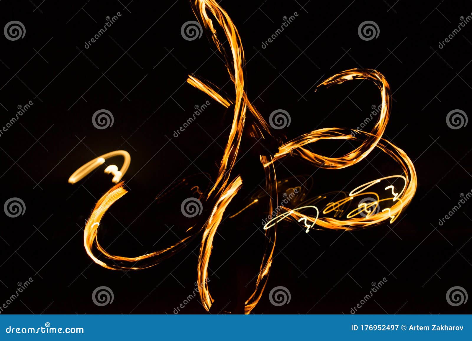 Fire Show Fiery Motion. Night Performance Abstract Drawing. Stock Image ...