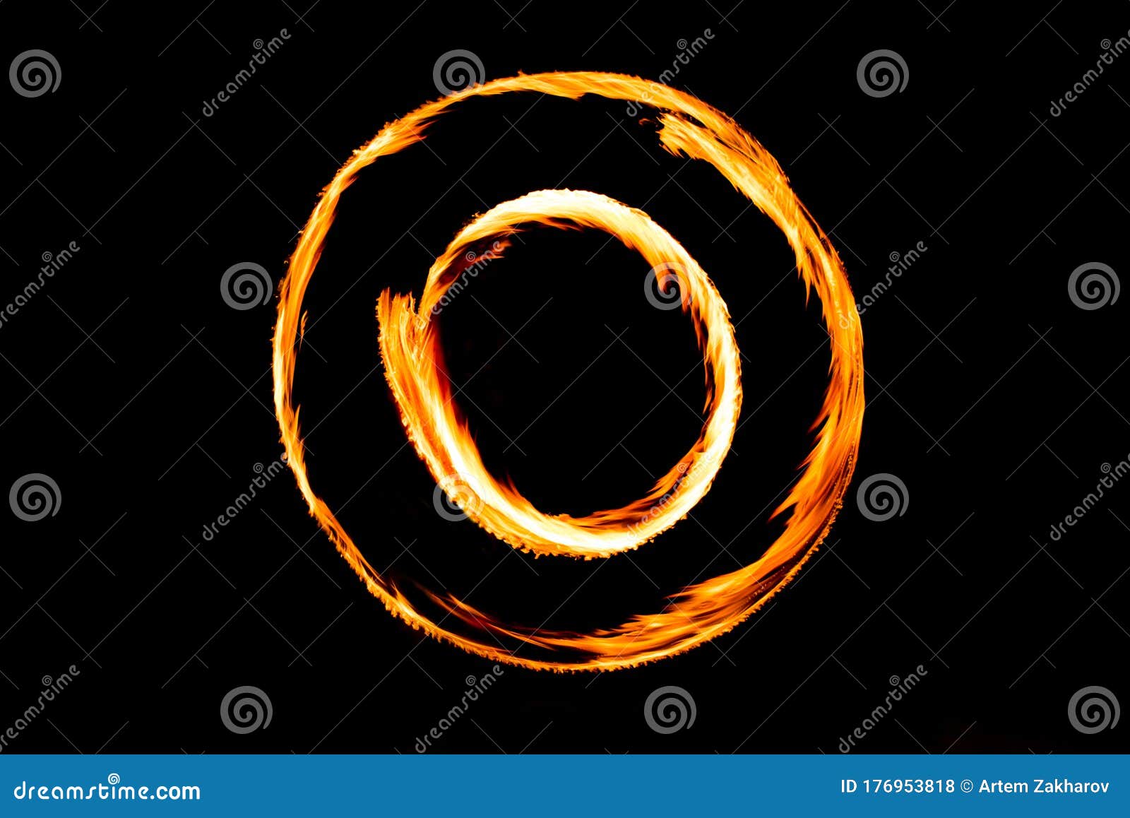 Fire Show Fiery Motion. Night Performance Abstract Drawing. Stock Photo ...