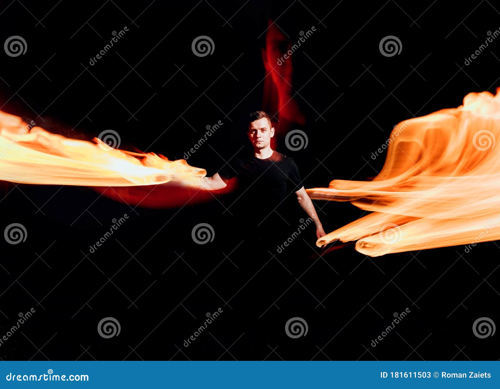 Fire Show. Fire Performance at the Night Stock Image - Image of energy ...