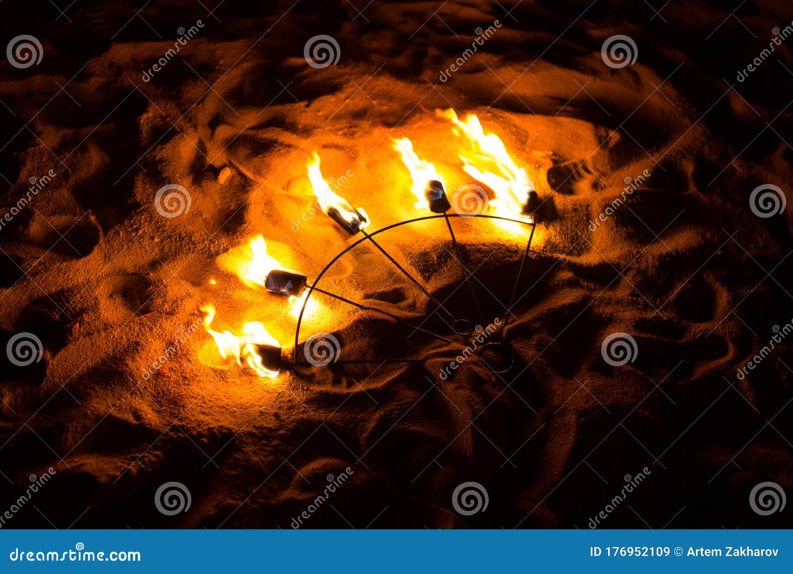 Fire Show Fire Movement. Fan of Fire on the Sand. Stock Image - Image ...