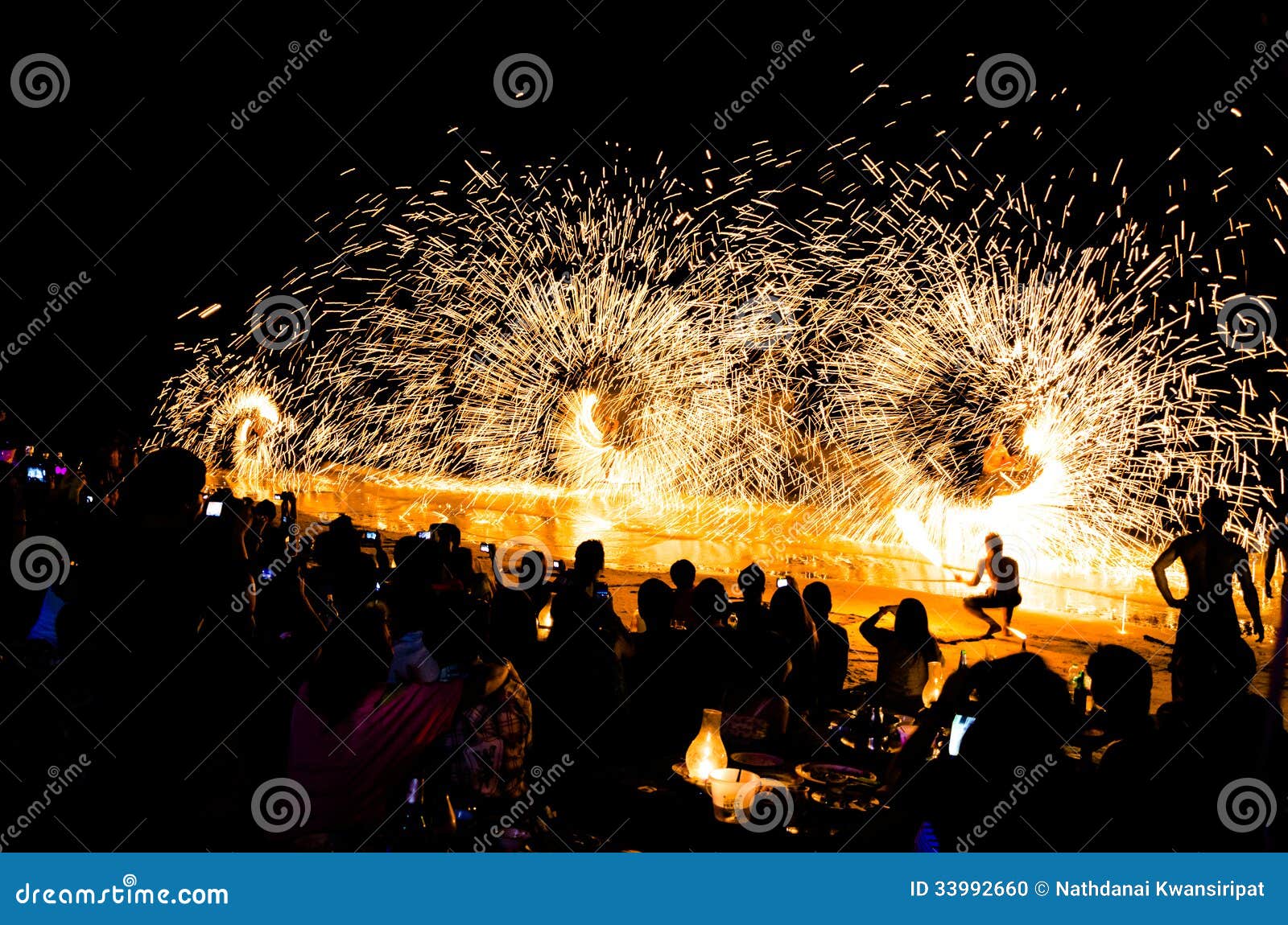 Night Fire Show on the Beach Stock Photo - Image of party, light: 33992660