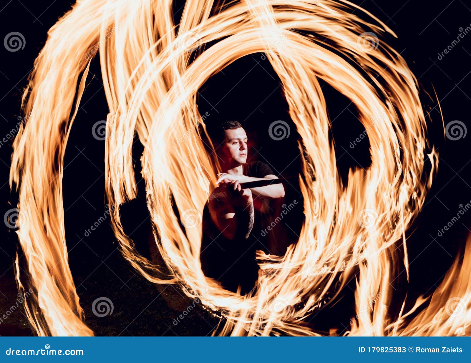 Fire Show. Fire Performance at the Night Stock Image - Image of light ...