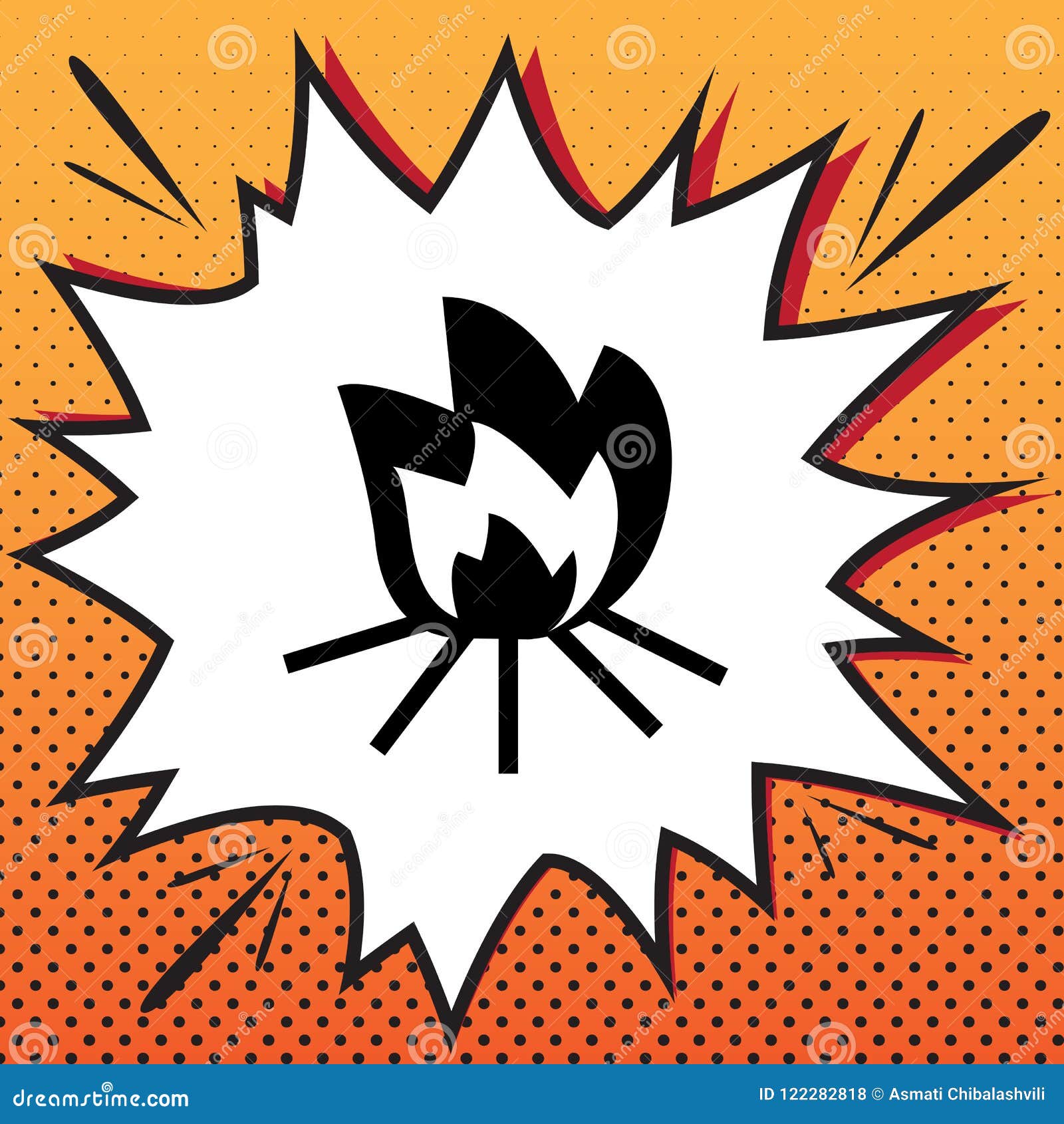 Fire Sign. Vector. Comics Style Icon on Pop-art Background.. Ill Stock ...