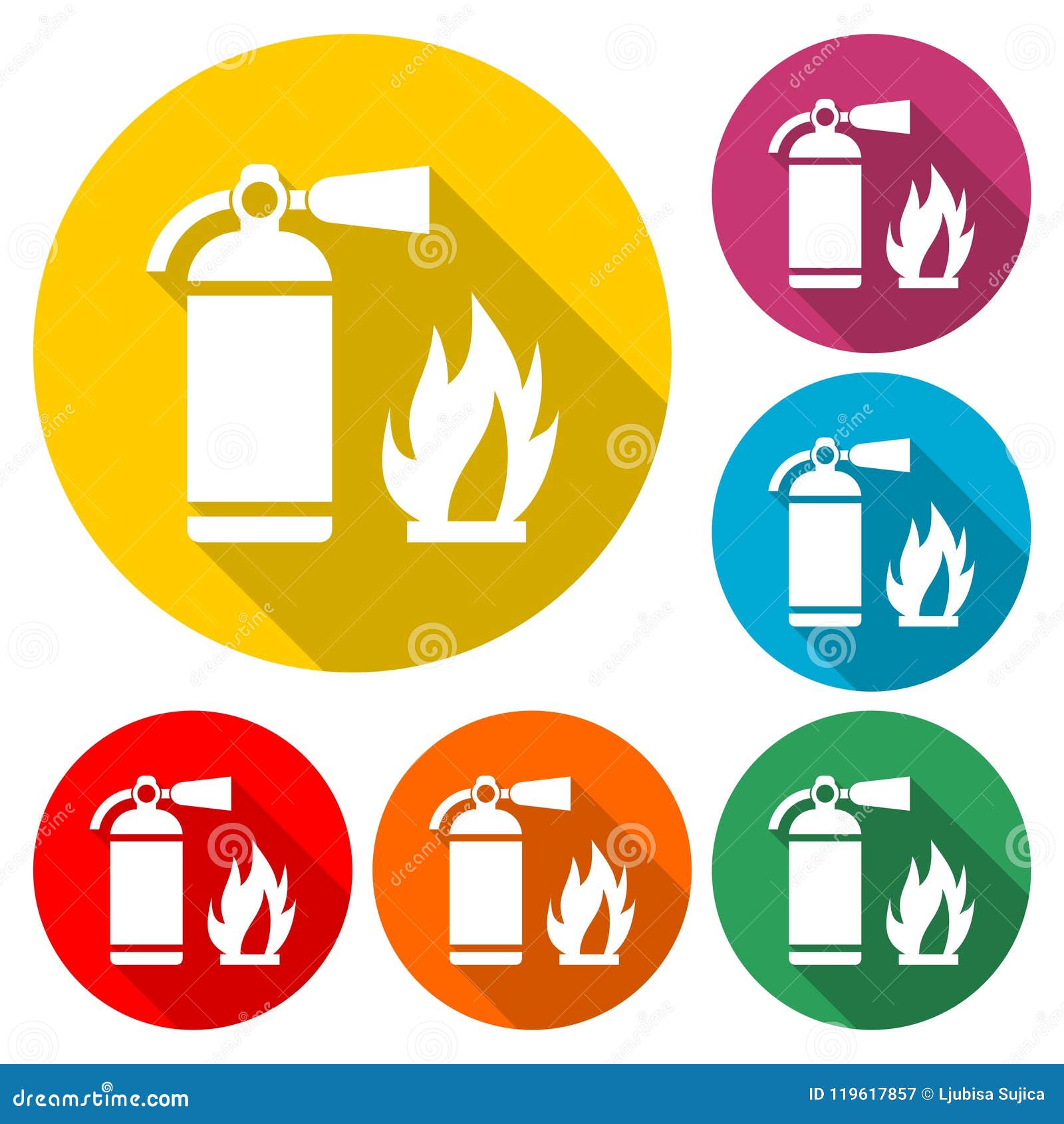 Fire Sign Vector, Fire Extinguisher Icon, Color Icon with Long Shadow ...