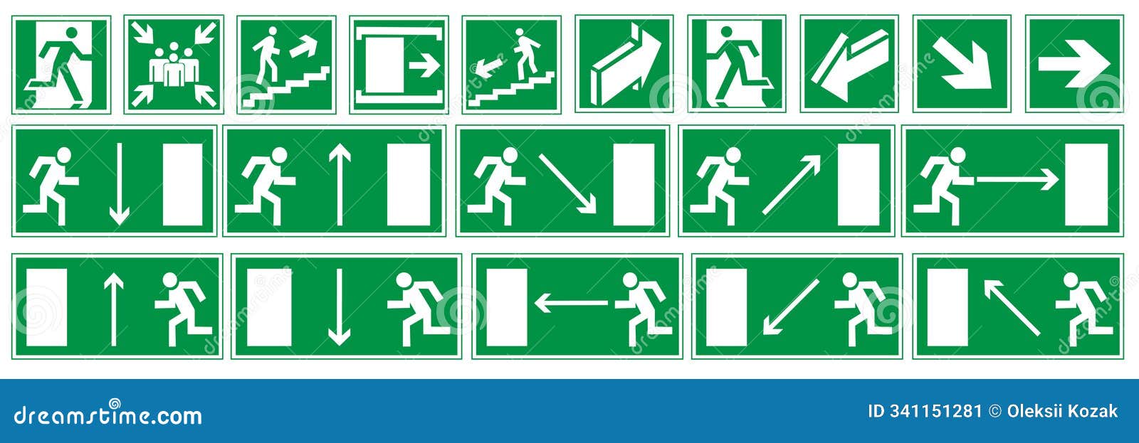 Fire Signs. Emergency Exit Symbols Stock Illustration - Illustration of ...