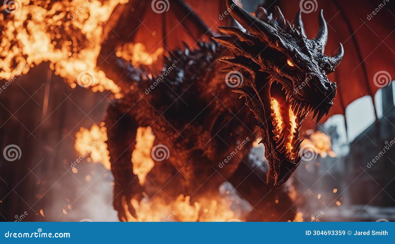 Red Dragon Attacking Villages Illustration Royalty-Free Stock Photo ...
