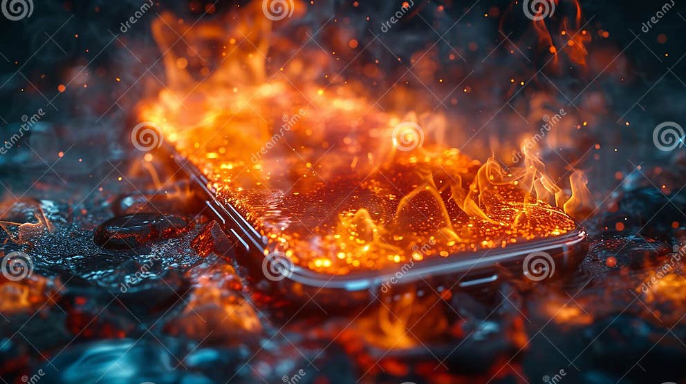 Fire on smartphone screen stock image. Image of burn - 309416563