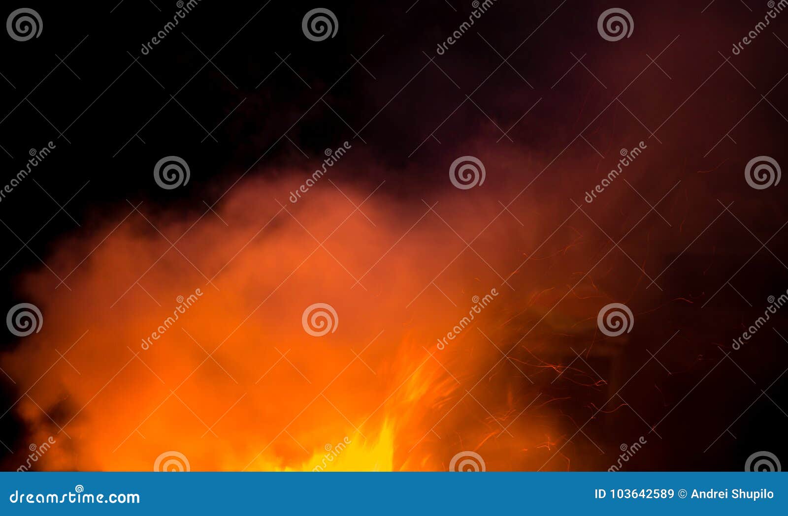 Fire with Smoke on a Black Background Stock Image - Image of heat ...