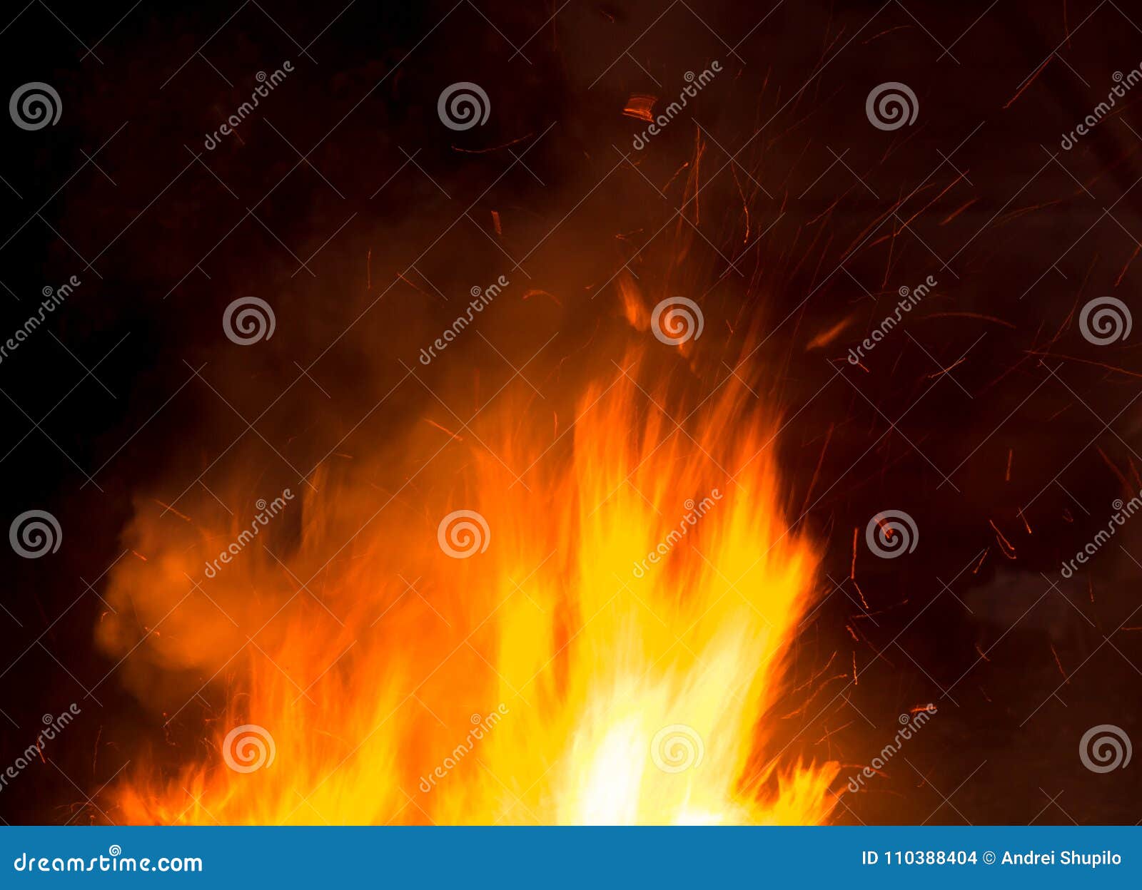Fire with Smoke on a Black Background Stock Photo - Image of yellow ...