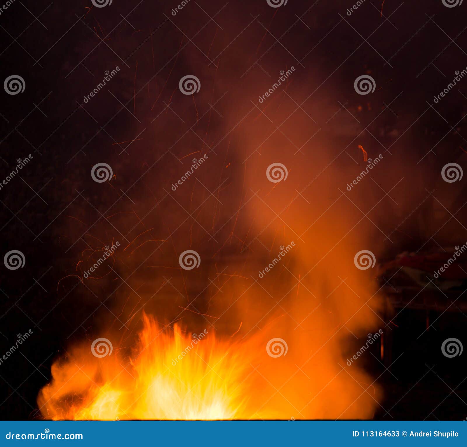 Fire with Smoke on a Black Background Stock Image - Image of flame ...