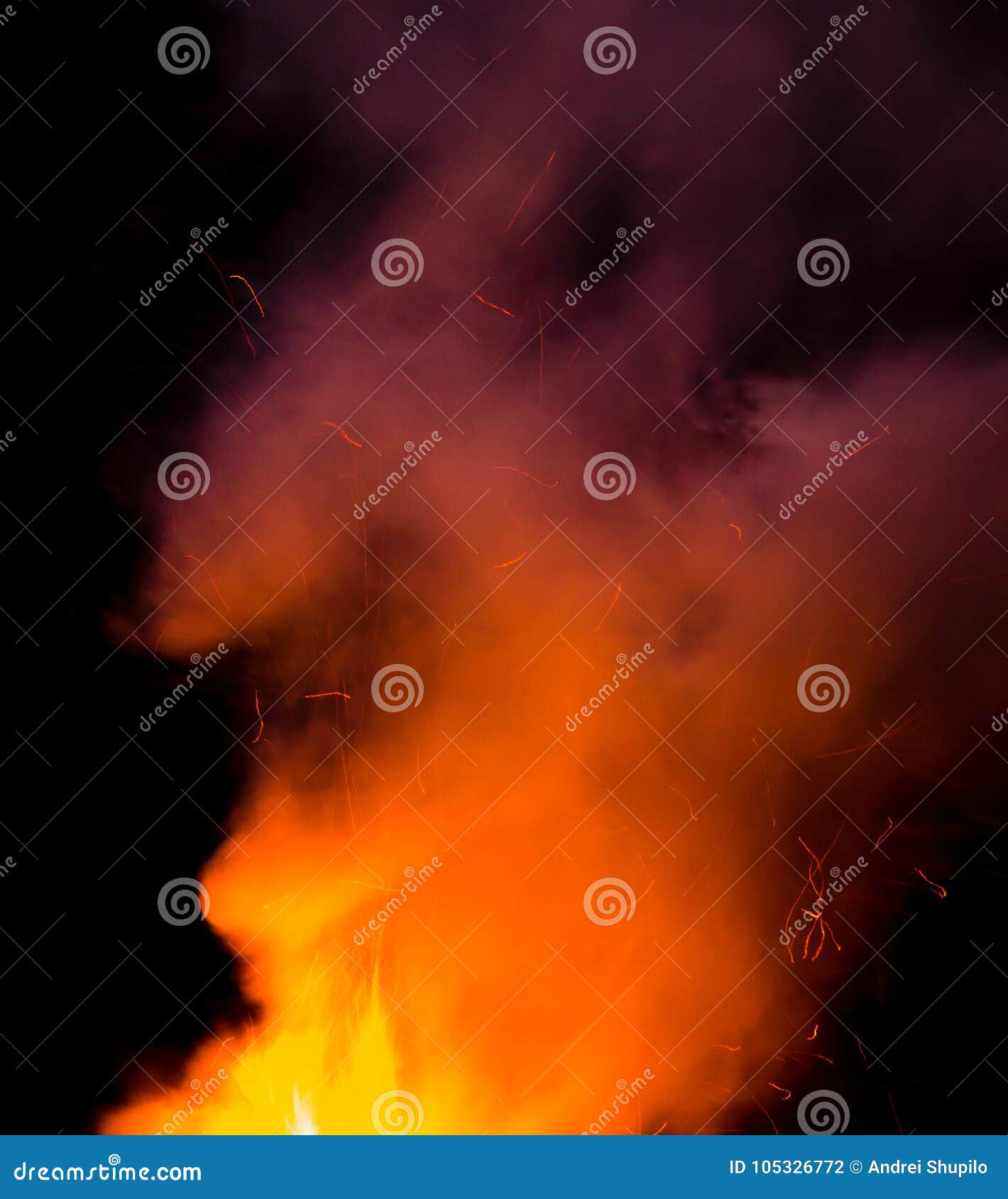Fire with Smoke on a Black Background Stock Photo - Image of passion ...