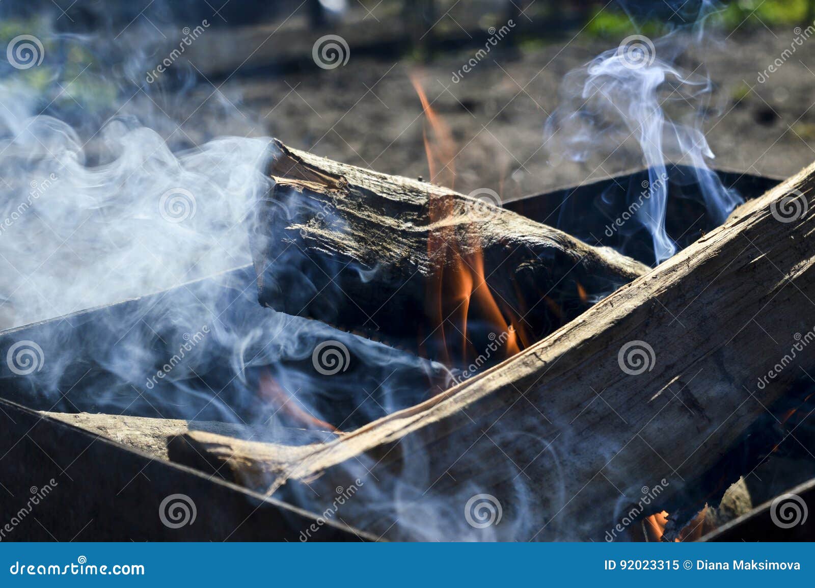 Fire and Smoke in a Brazier. Stock Image - Image of smoke, gray: 92023315