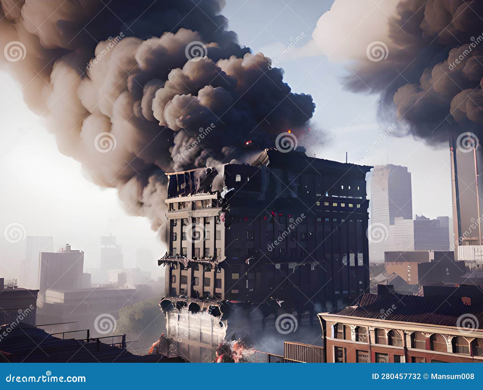Fire and Smoke with Building in the City, Ai Generated Stock ...