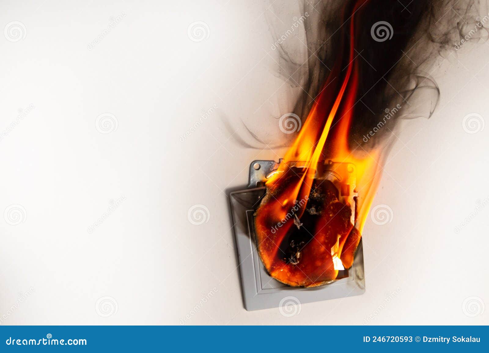 Fire and Smoke Come Out of the Socket, a Fire Starts Stock Image ...
