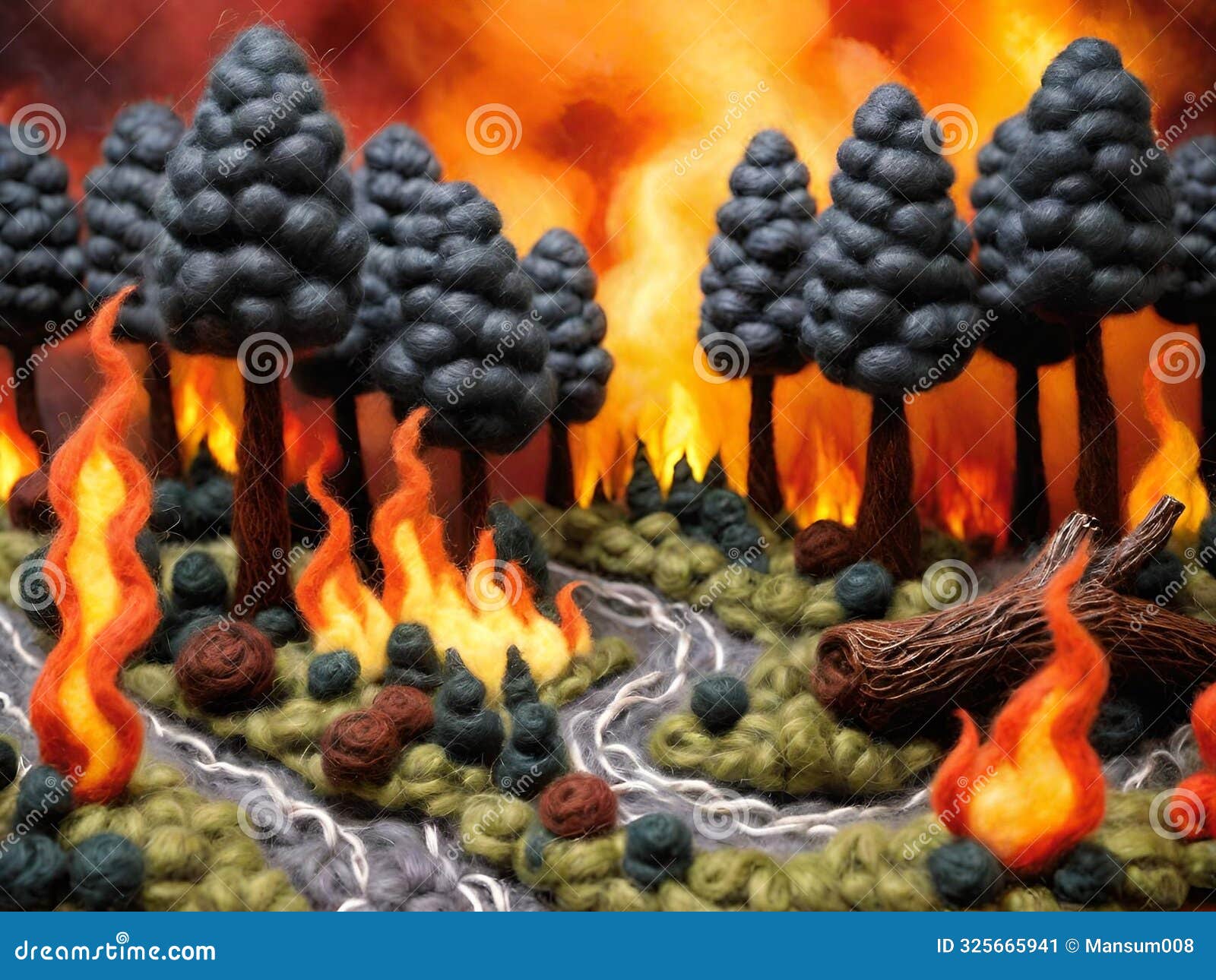 Fire and Smoke in the Forest. Burning Flame in the Forest Stock ...