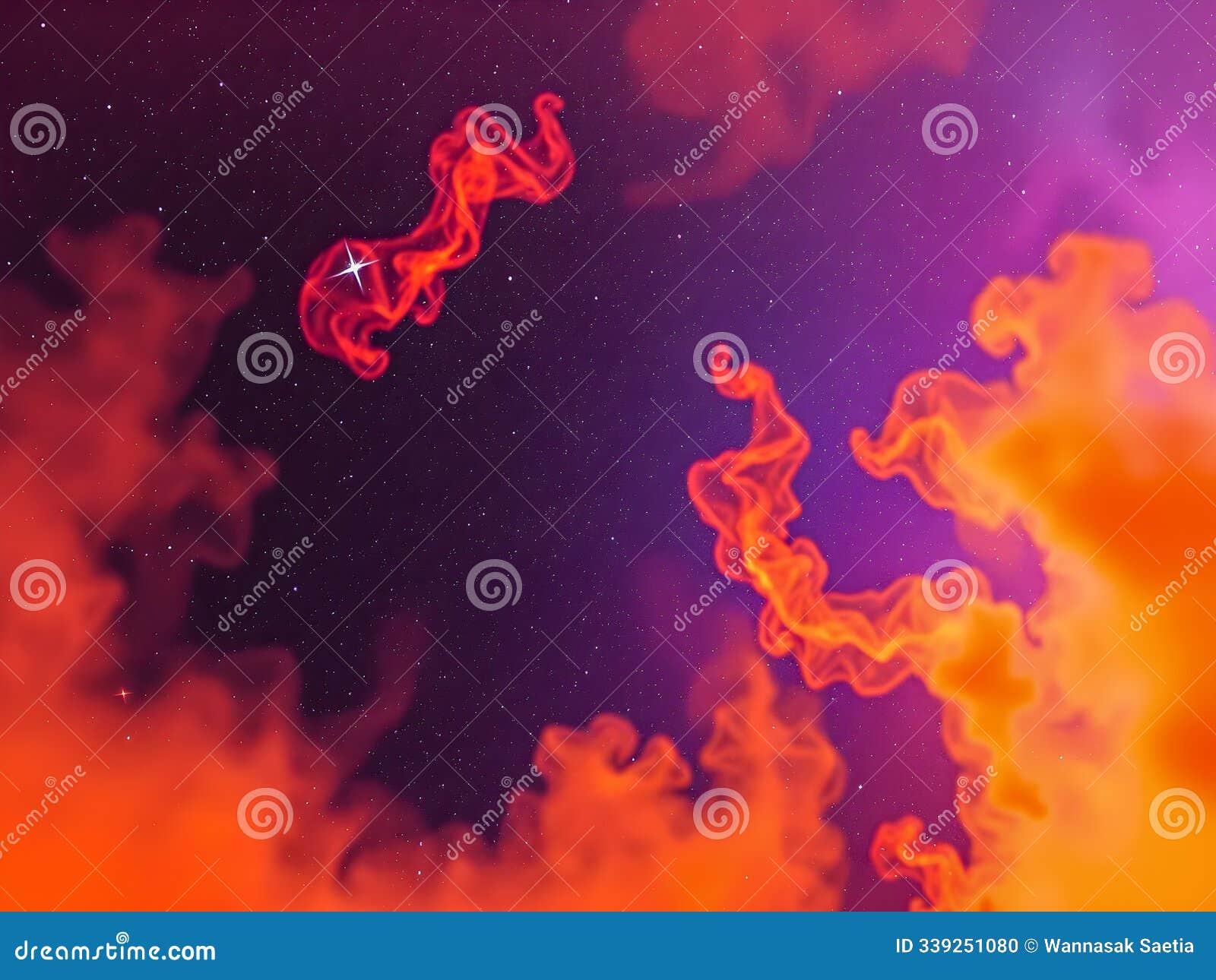 Fire and Smoke in the Form of a Rocket on the Background of the Starry ...