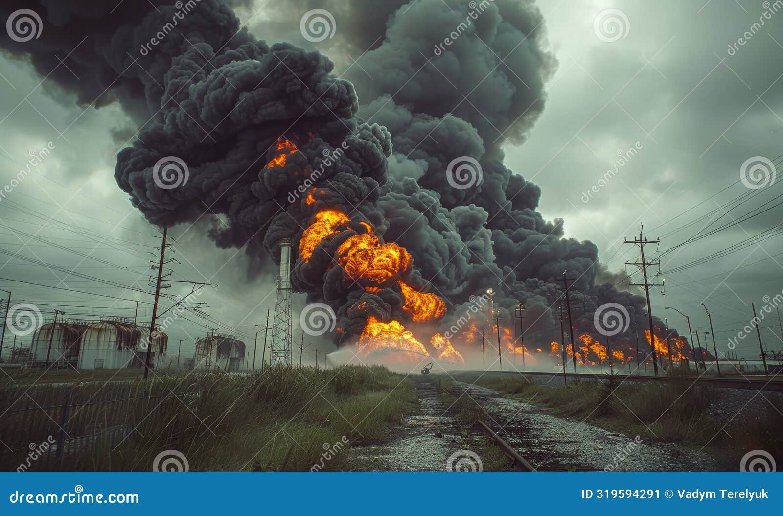 Fire and Smoke from Oil Refinery Fire Stock Image - Image of ...