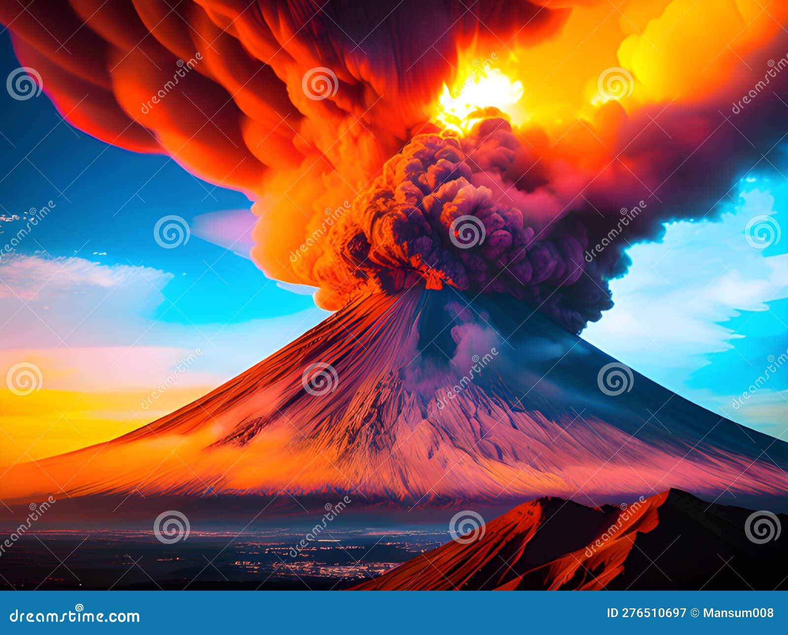 Fire and Smoke from the Top of the Volcano, Ai Generated Stock ...