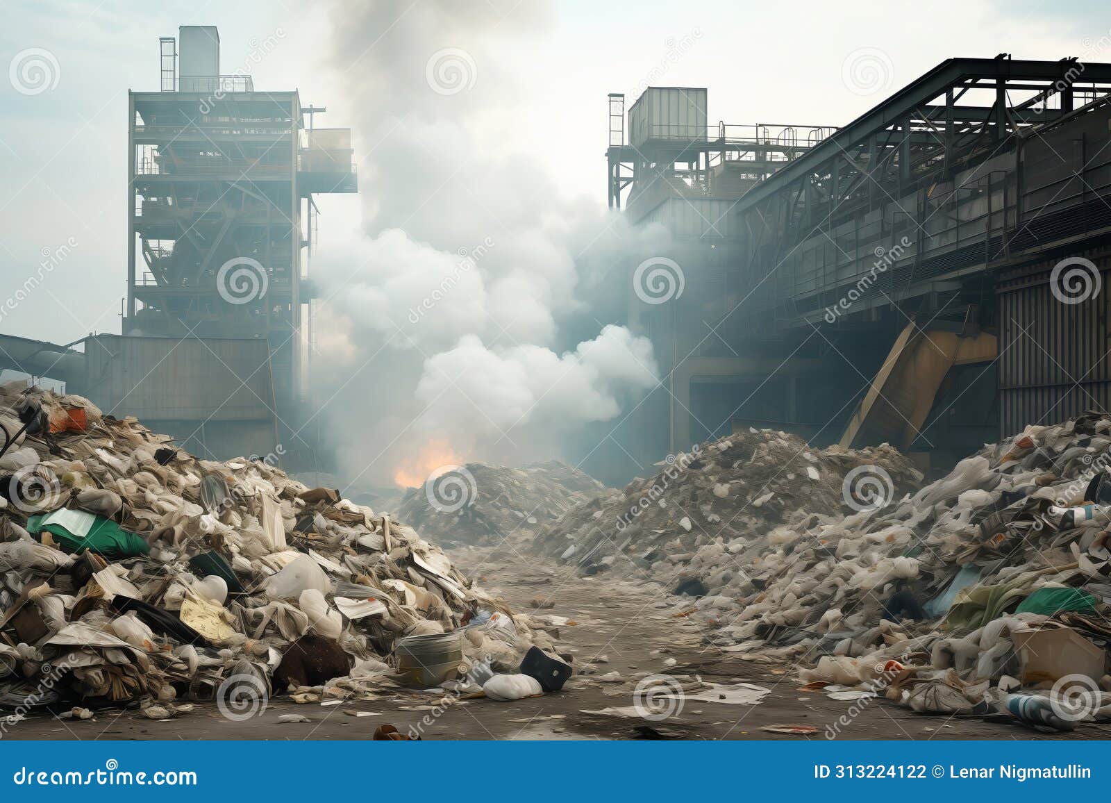 Fire and Smoke at a Waste Disposal Area in an Industrial Setting Stock ...