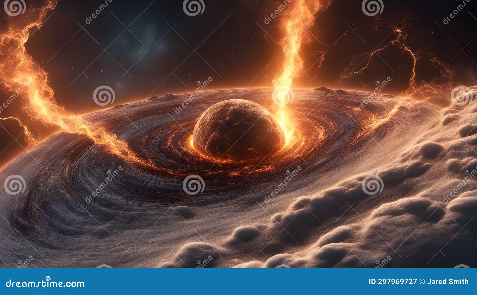 Fire in Space a Planet with a Fiery Ring Around it in Outer Space ...