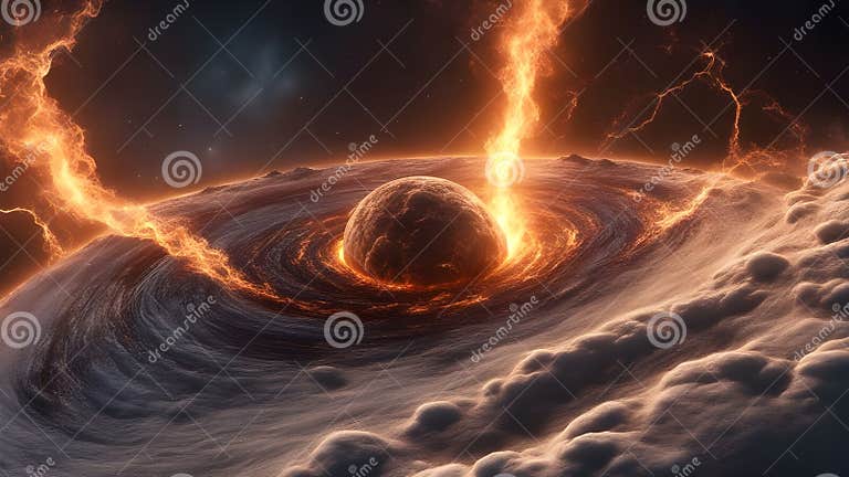 Fire in Space a Planet with a Fiery Ring Around it in Outer Space ...