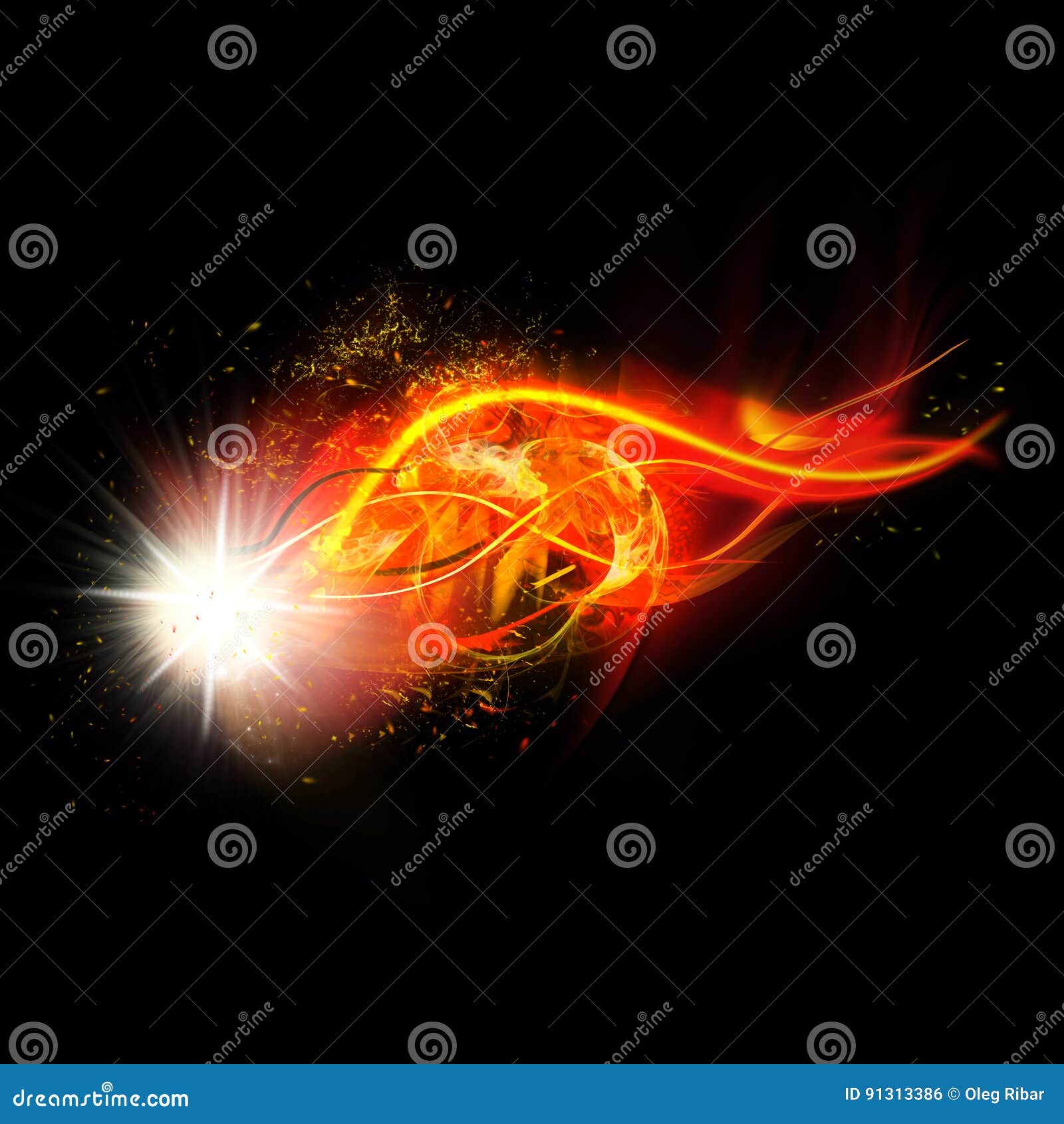 Fire Spark and Flames with Realistic Bright Flash and Glowing Flow of ...
