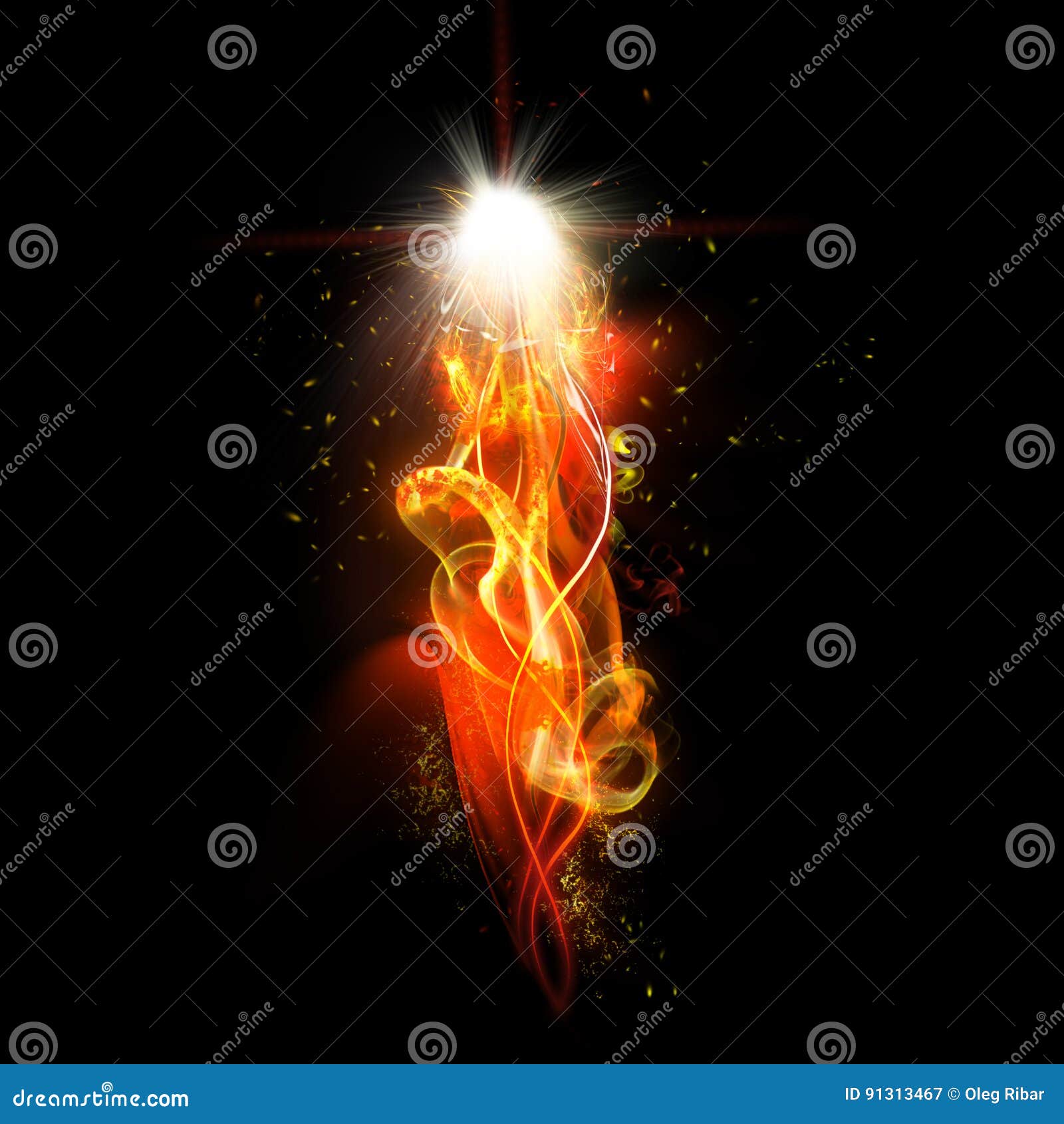 Fire Spark and Flames with Realistic Bright Flash and Glowing Flow of ...