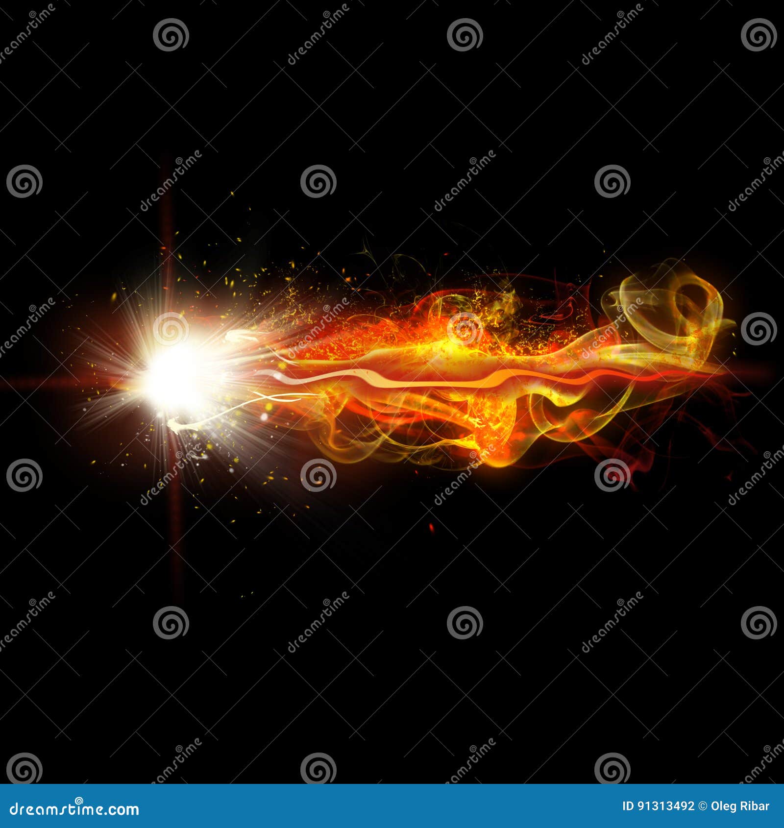 Fire Spark and Flames with Realistic Bright Flash and Glowing Flow of ...