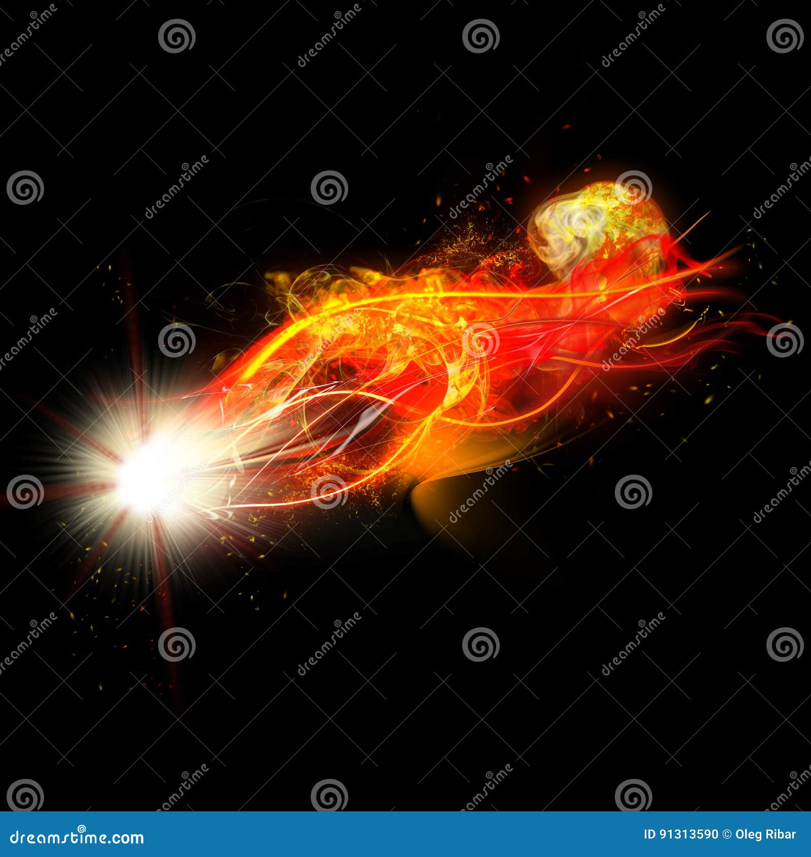 Fire Spark and Flames with Realistic Bright Flash and Glowing Flow of ...