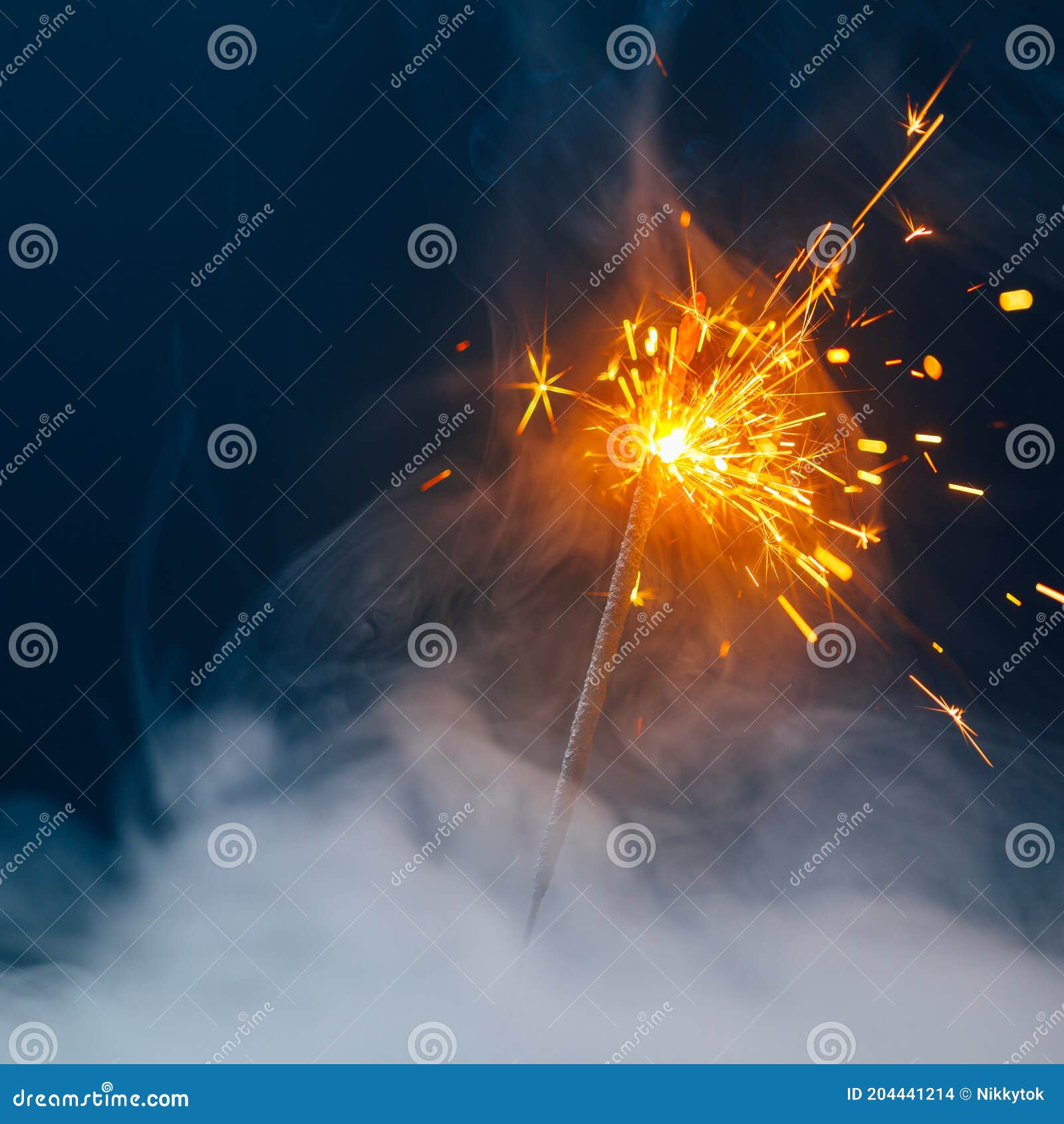 Fire Sparkler in Dense Fog, Abstract Christmas Firework Background ...