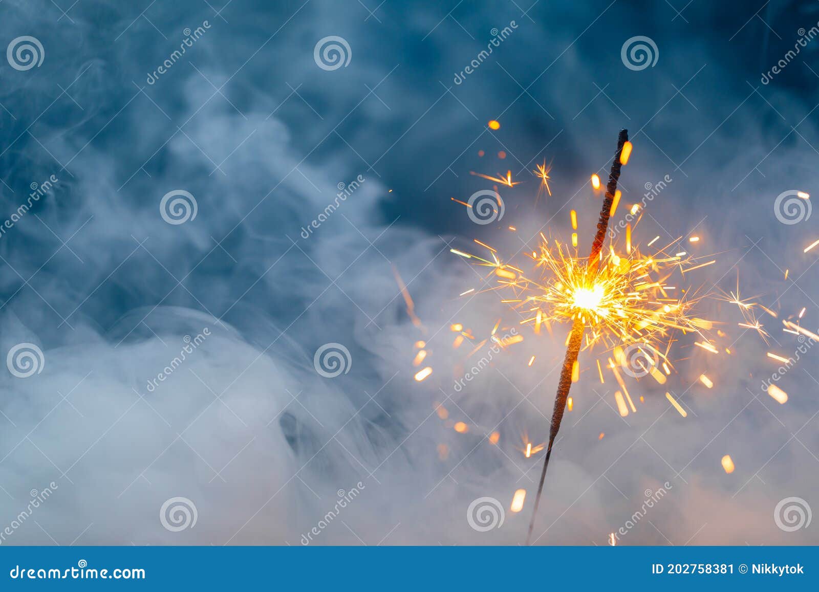 Fire Sparkler in Dense Smoke, Abstract Christmas Firework Background ...
